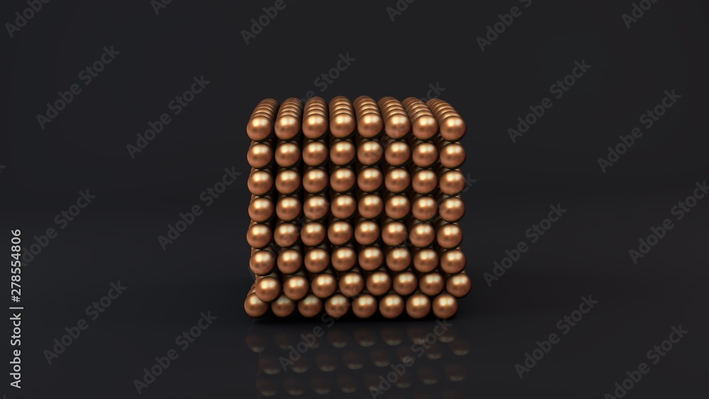 3D rendering neocube, geometric shapes composed of multiple bronze ...
