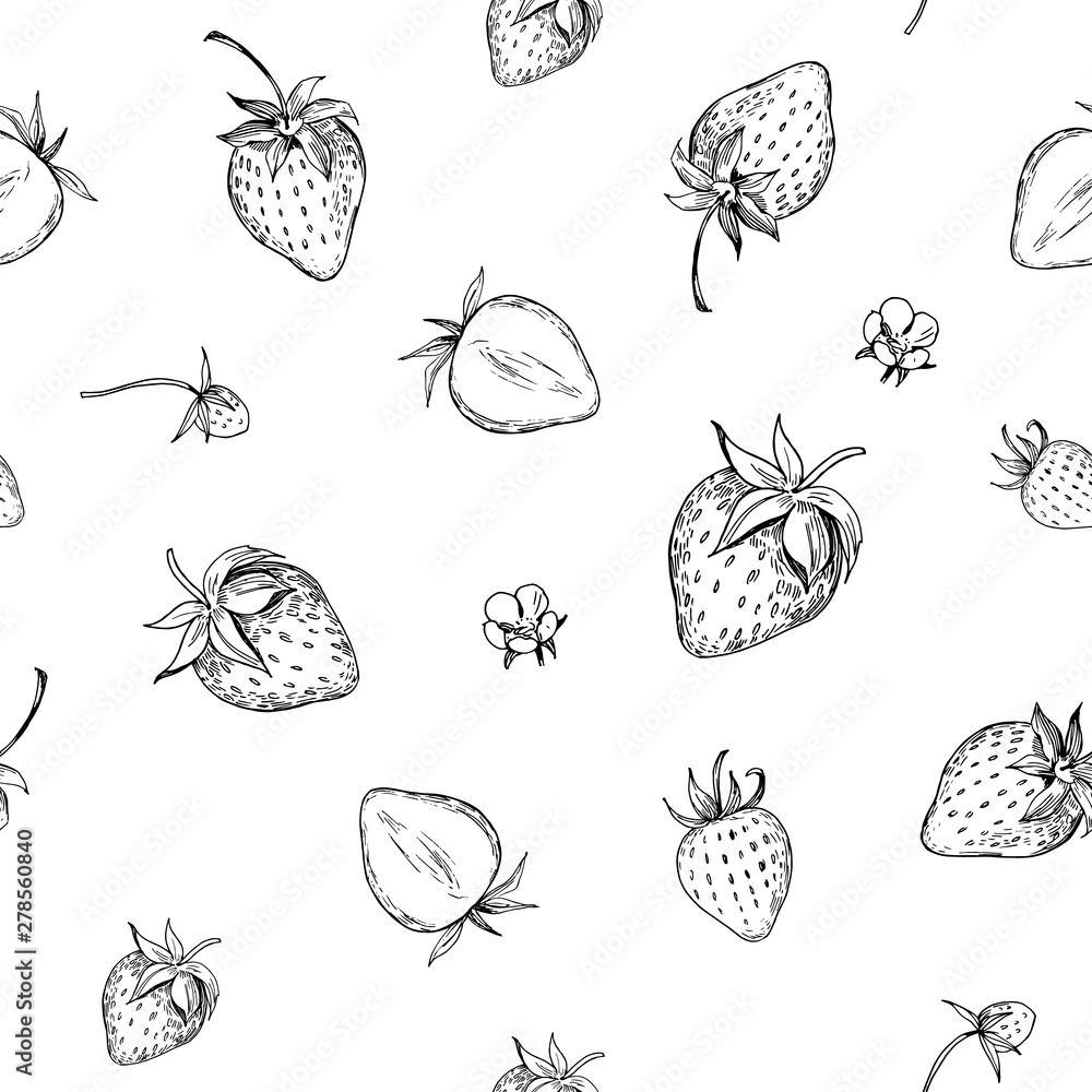 Strawberry seamless pattern. Hand drawn illustration with transparent ...