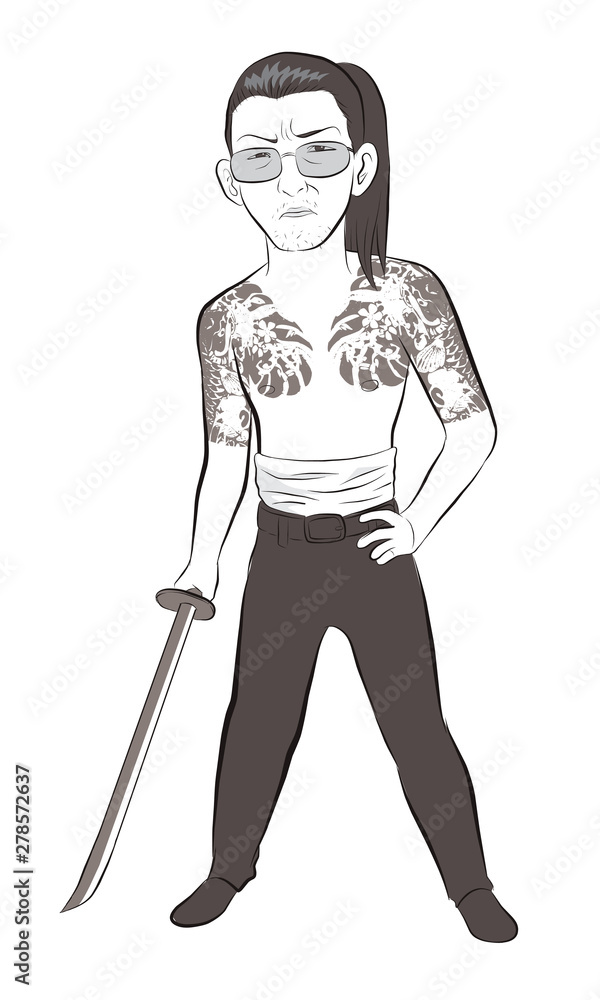 yakuza standing and hold katana. wear glasses. vector illustration ...
