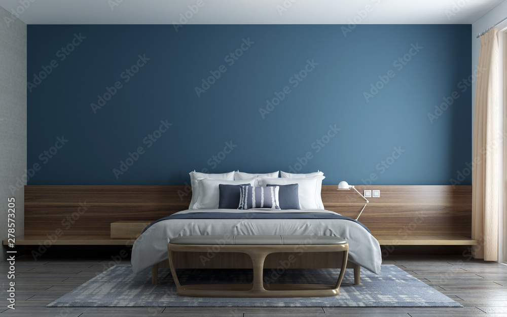 Modern minimal blue wall bedroom interior design concept and pattern ...