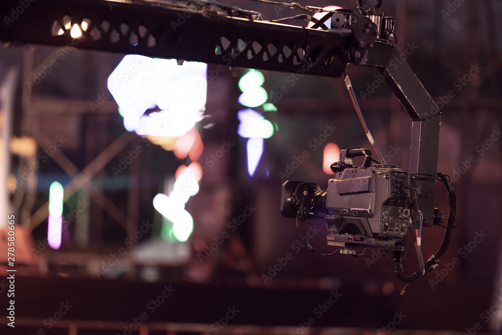 Professional camera on crane record live concert outdoors. Stock Photo ...