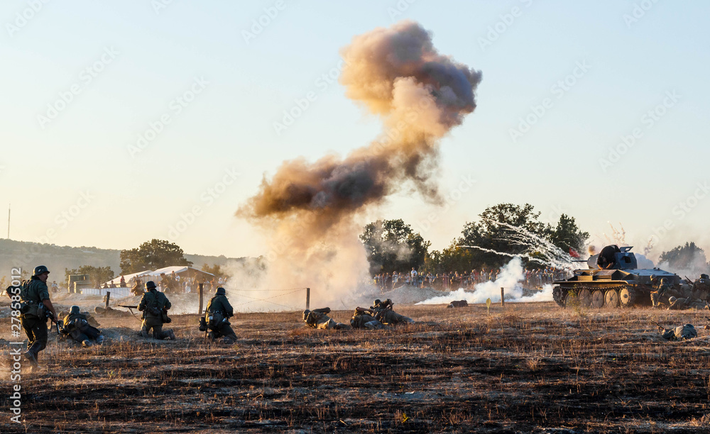 Explosions of bombs and shells. Reconstruction of the battle of world ...