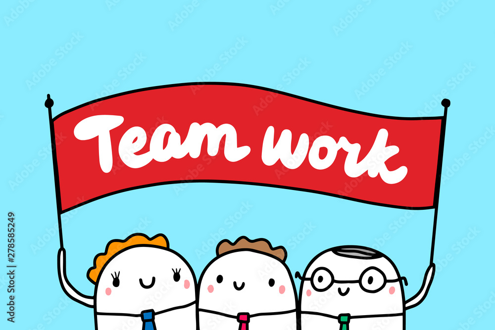 Team work hand drawn vector illustration in cartoon style group of ...
