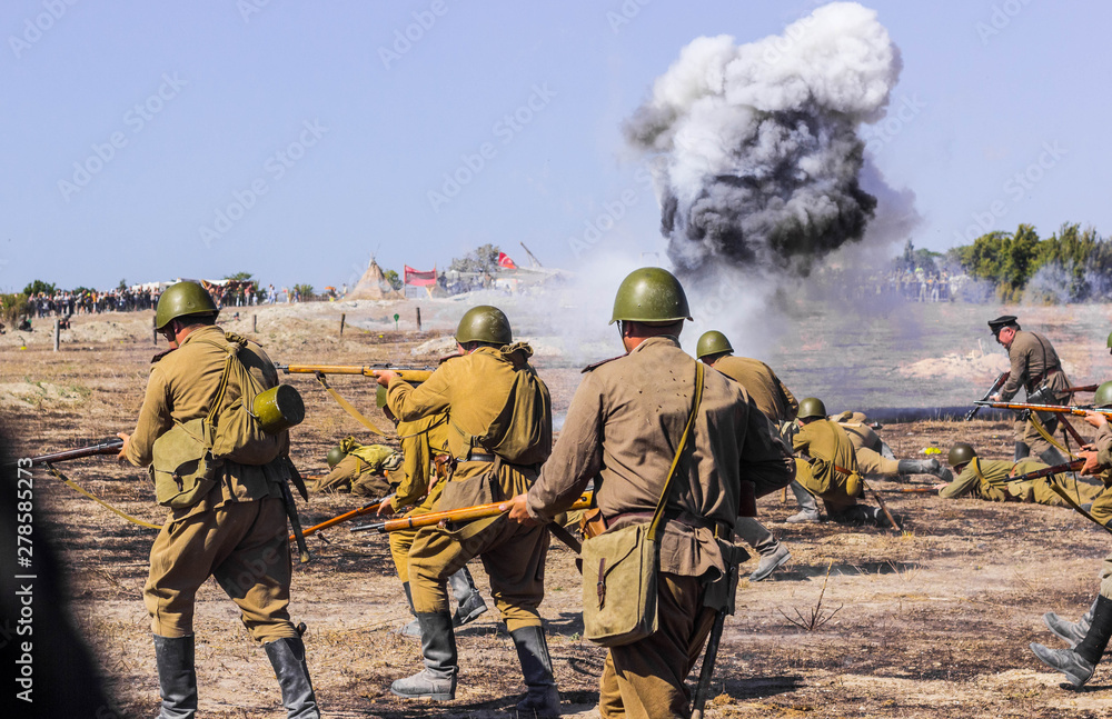 Explosions of bombs and shells. Reconstruction of the battle of world ...