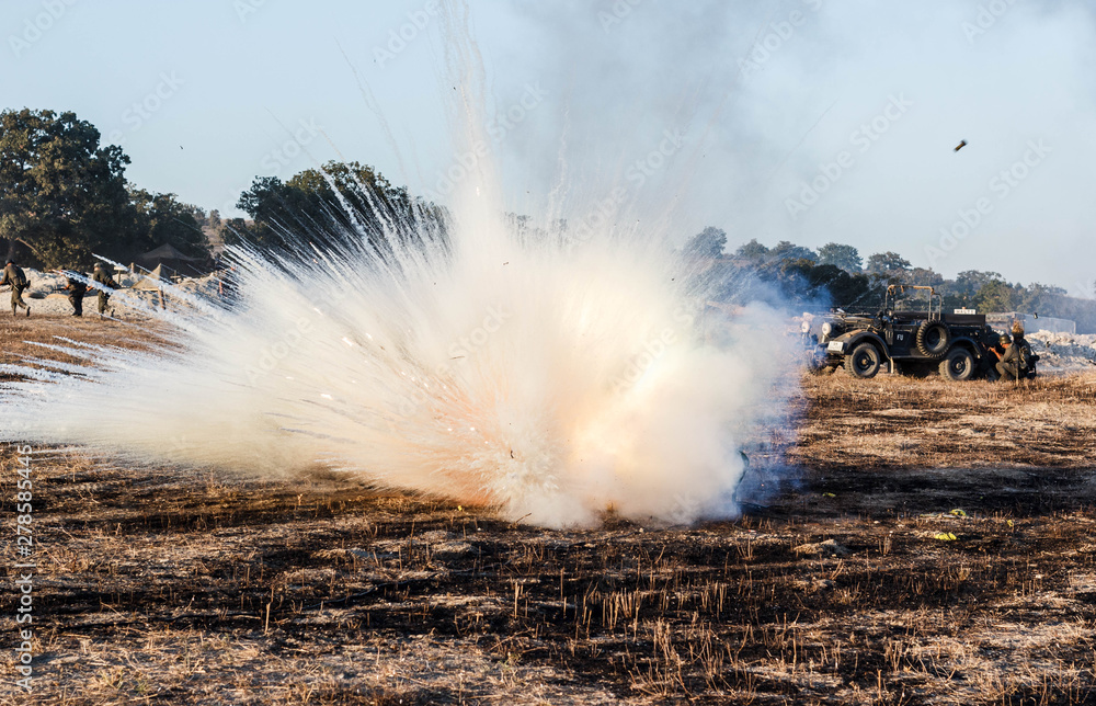 Explosions of bombs and shells. Reconstruction of the battle of world ...
