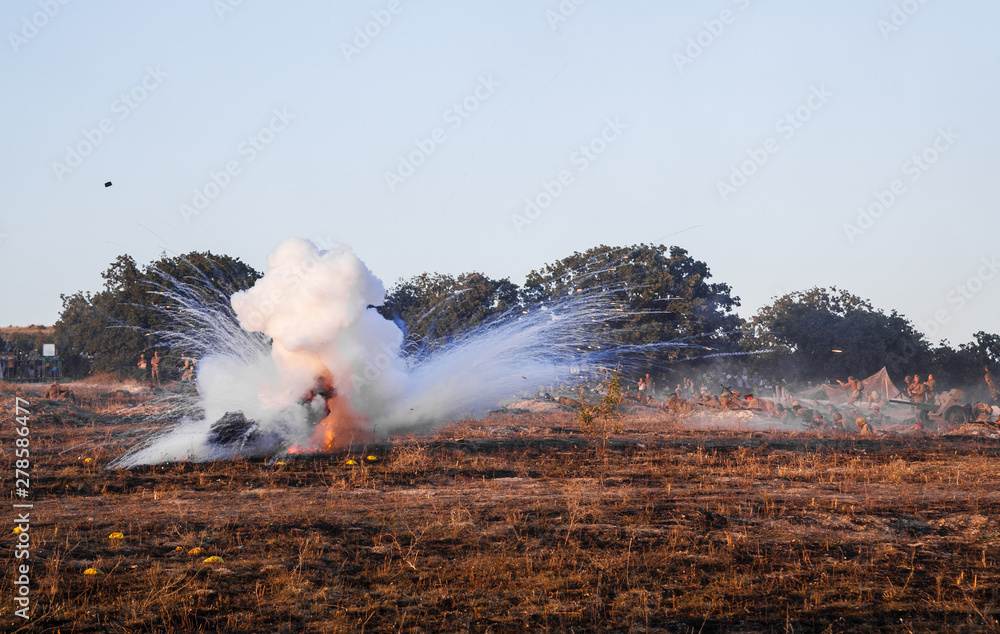 Explosions of bombs and shells. Reconstruction of the battle of world ...