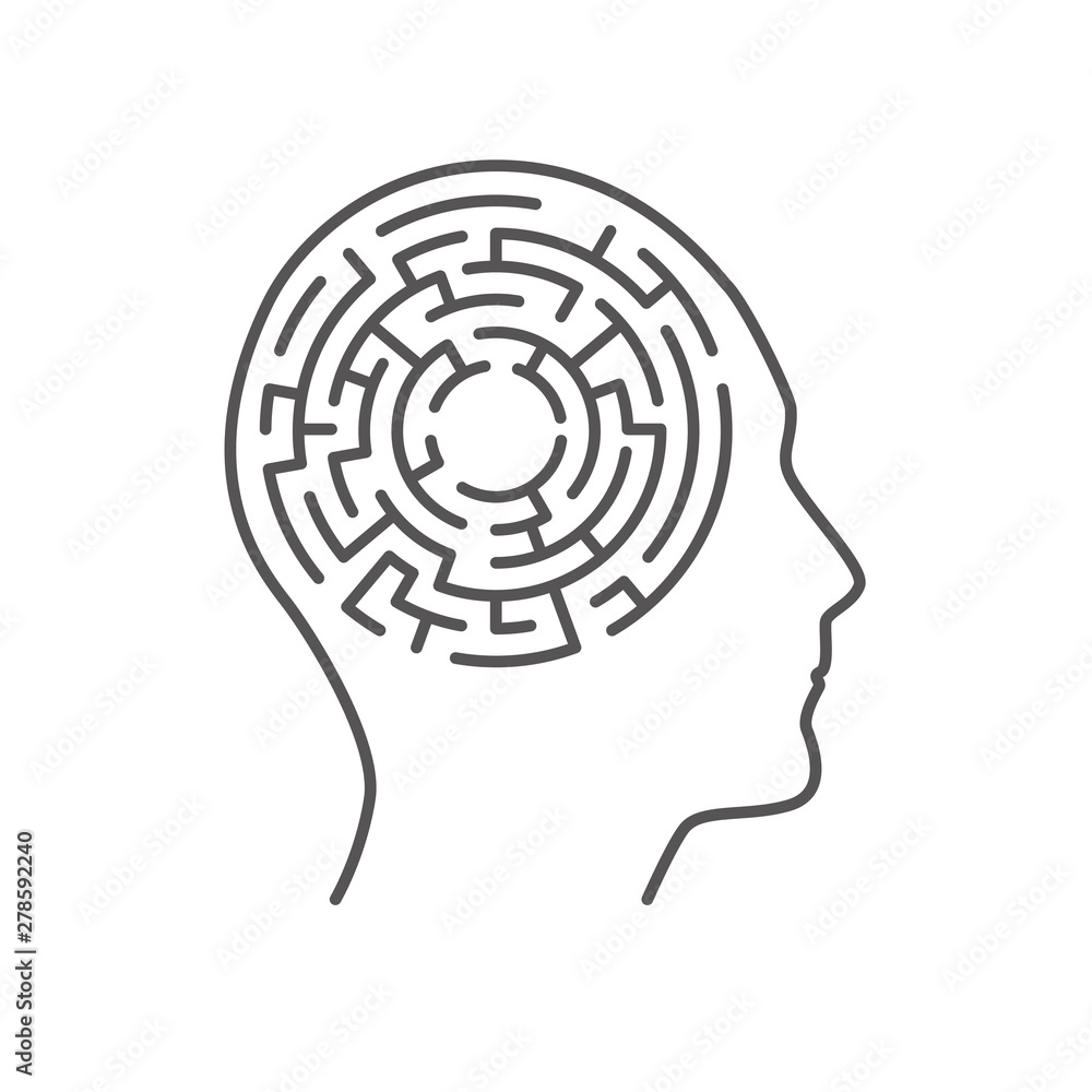 Labyrinth maze inside human head. Concept of thinking, knowledge and ...