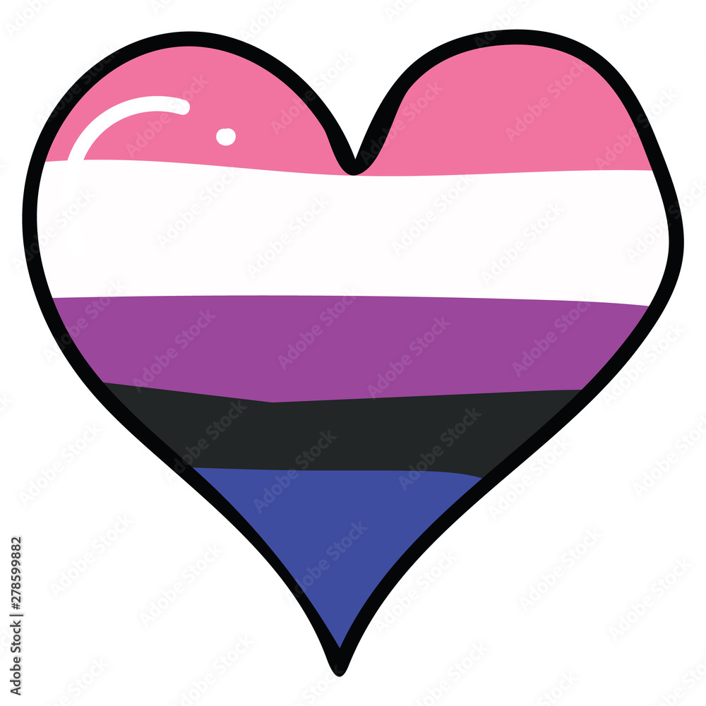 Cute gender fluid heart cartoon vector illustration motif set. LGBTQ ...