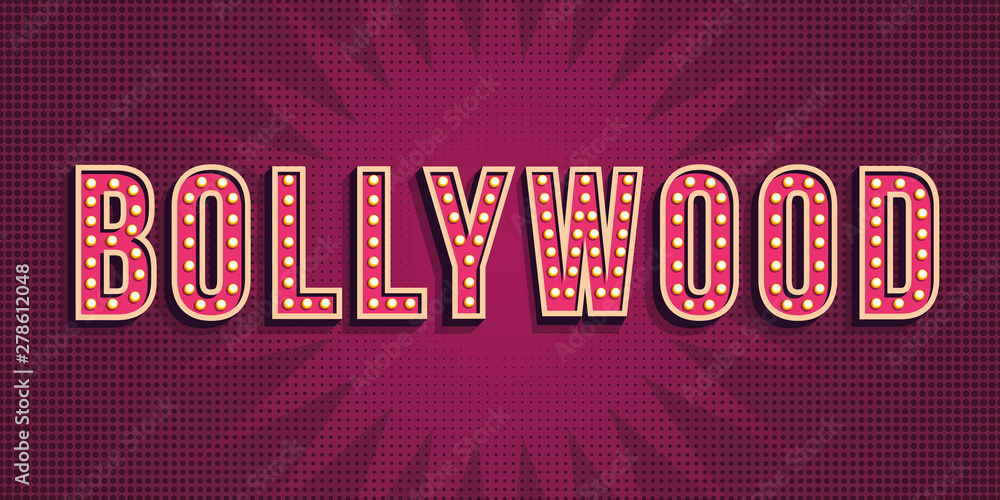 Bollywood word on gradient background. Indian cinema poster with text ...