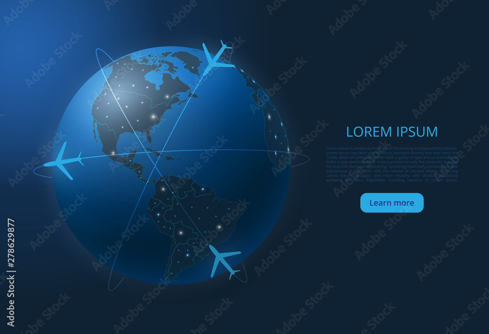 World flight map. Vector image of a global map with lights in the form ...