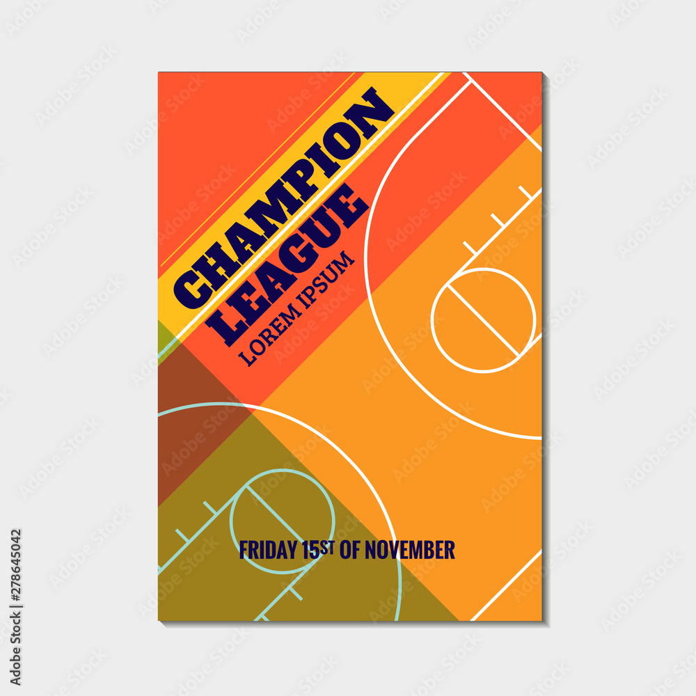 Modern basketball poster template with sample text and background arena ...