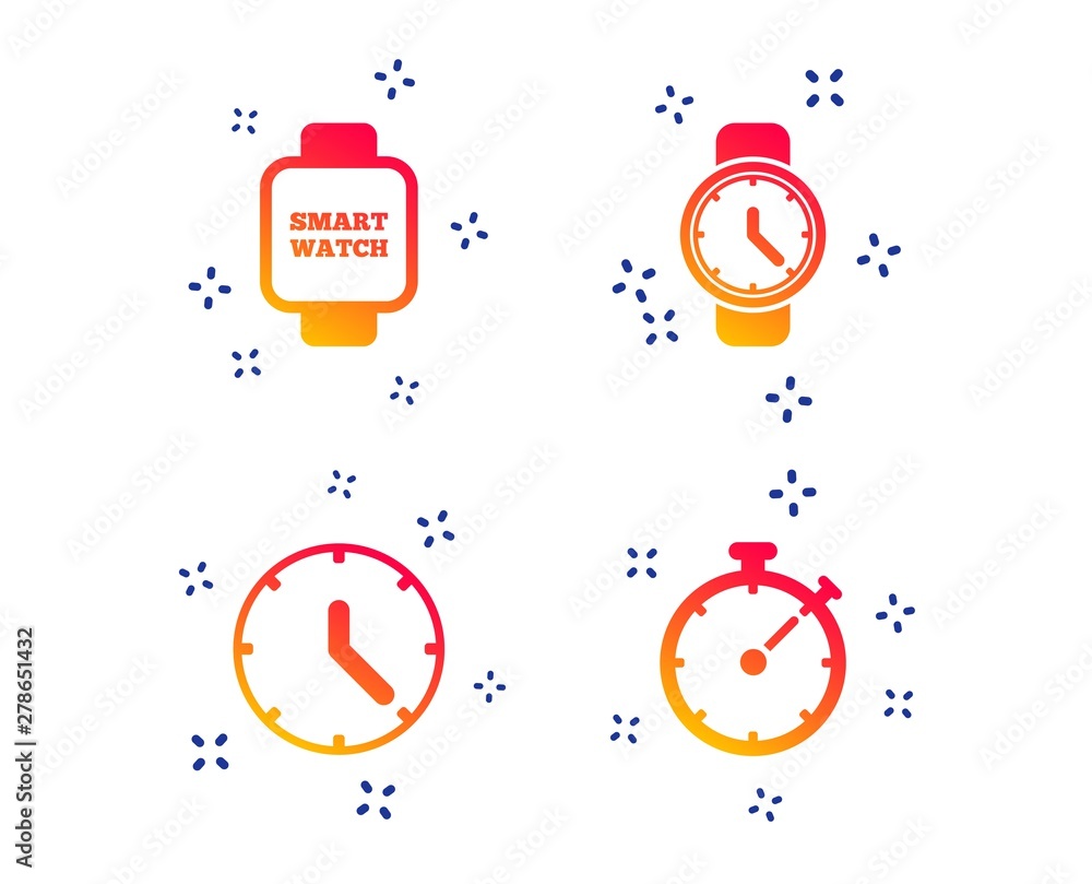 Smart watch icons. Mechanical clock time, Stopwatch timer symbols ...