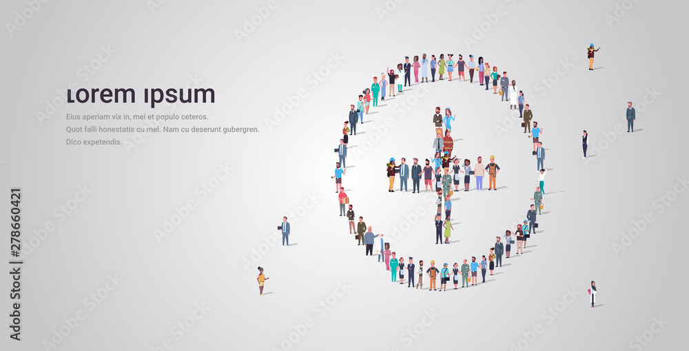 big people crowd standing together in shape of plus sign different ...