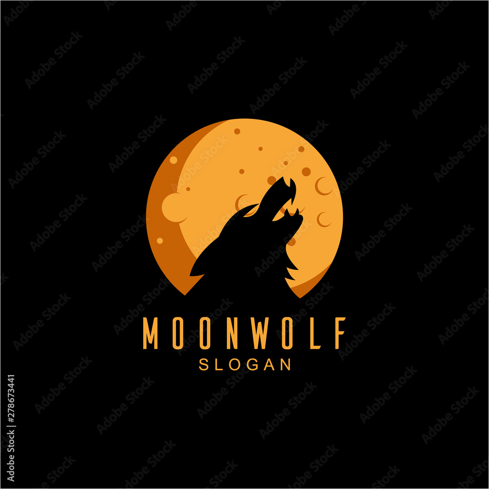 Moon and Wolf Logo Design Inspiration Stock Vector | Adobe Stock