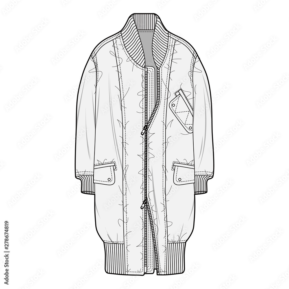 Outer Jacket fashion flat sketch template Stock Vector | Adobe Stock