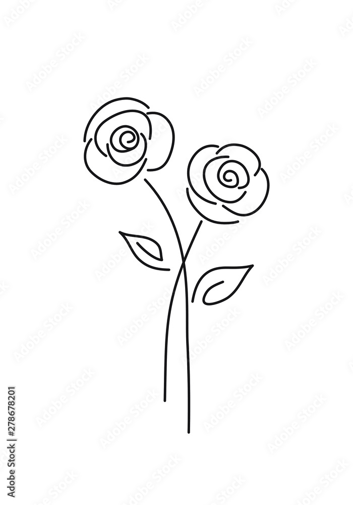 Abstract minimal roses flower. One line drawing icon. Stock Vector ...