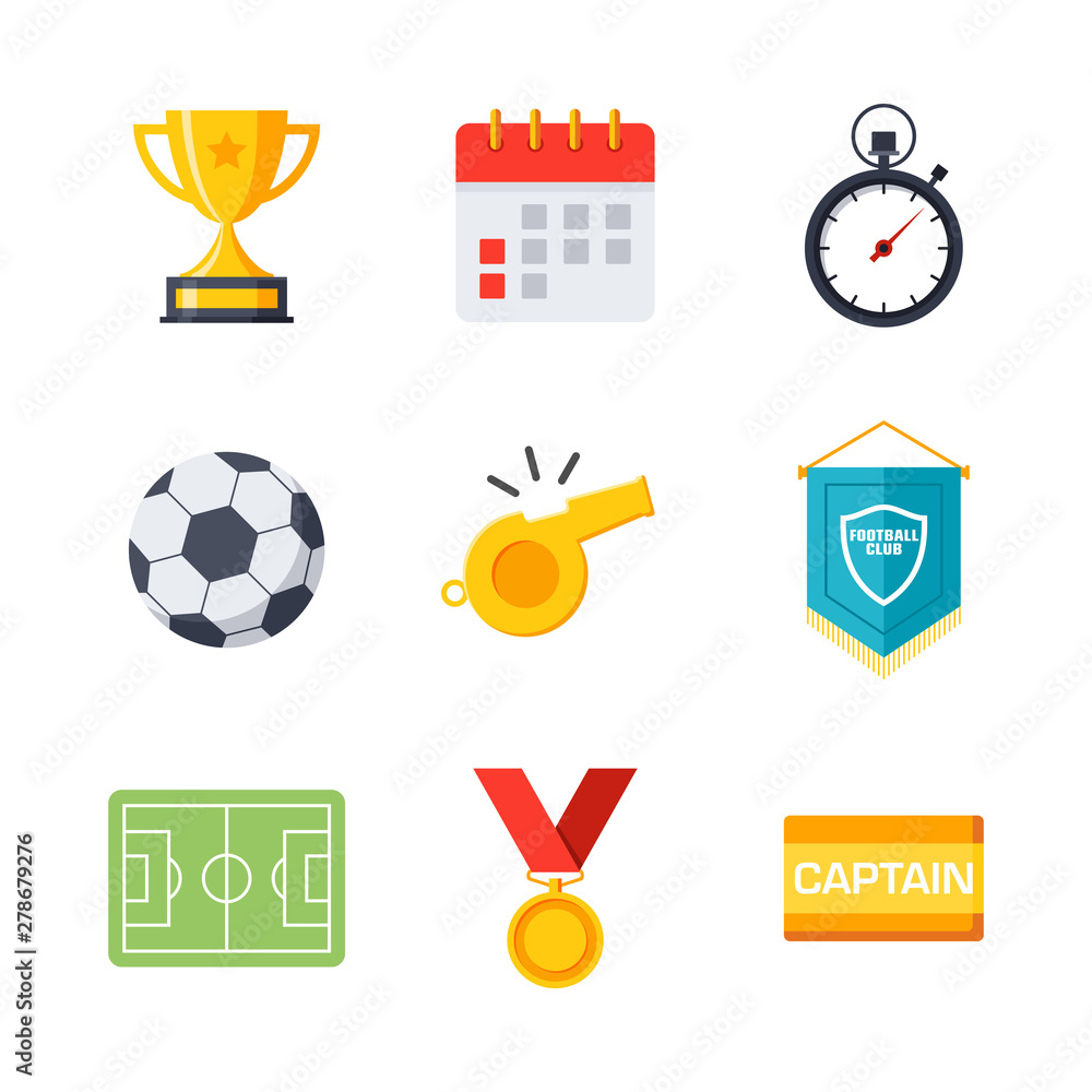 Simple flat icon set of football sports. Graphic resources icon set ...
