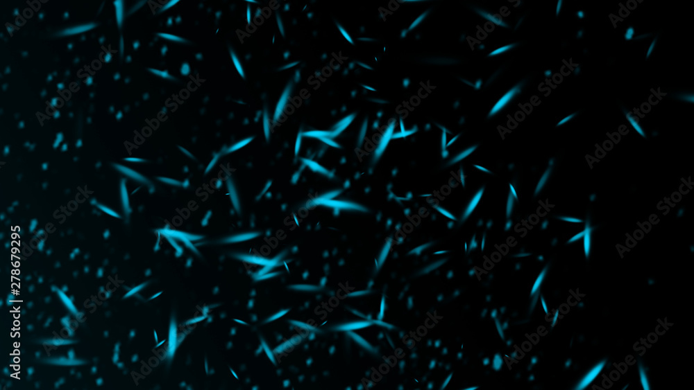 Random blue embers flying sparks particles isolated on the black ...