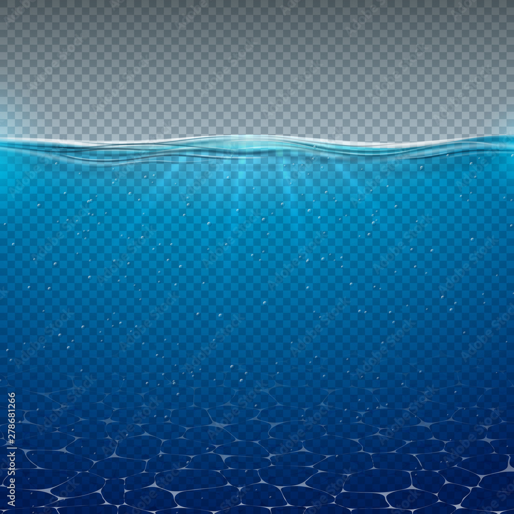 Vector underwater blue ocean background design on transparent ...