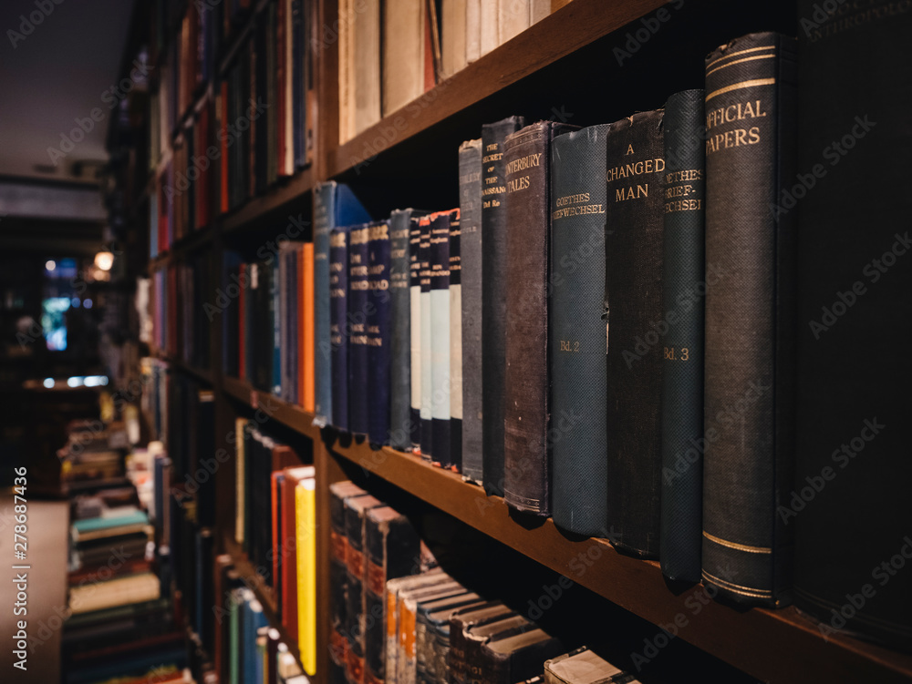 Old ancient Books on Bookshelf History book Library Interior Vintage ...