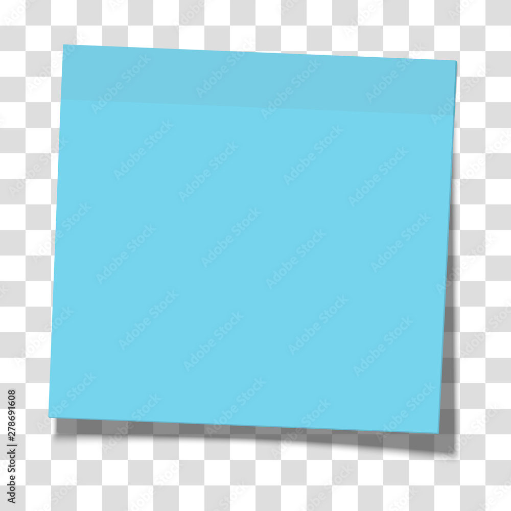 Blue paper sticky note glued to the surface isolated on transparent ...