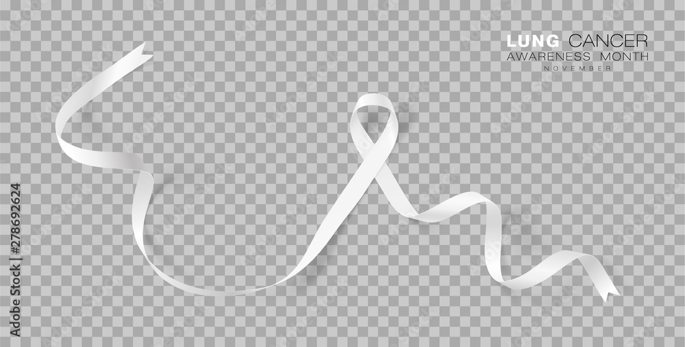 Lung Cancer Awareness Month. White Color Ribbon Isolated On Transparent ...
