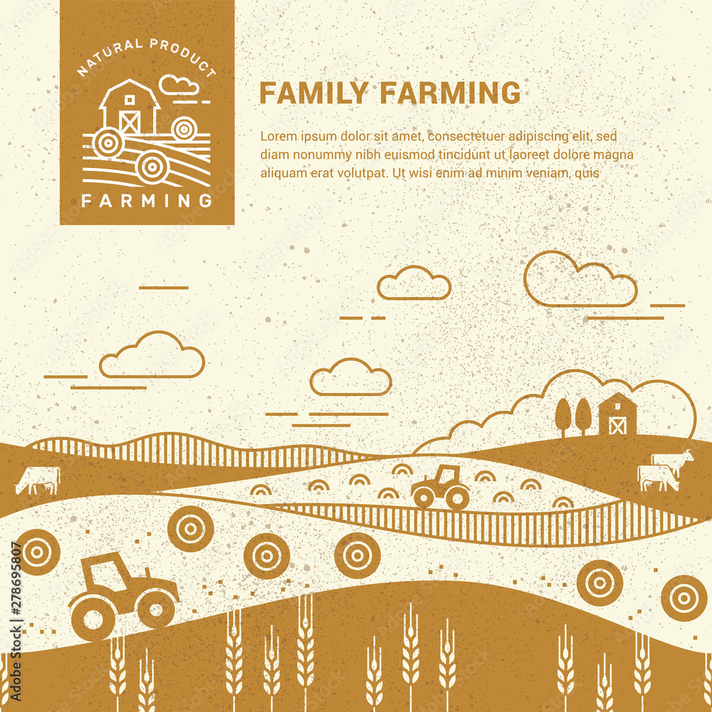 Vector illustration - horizontal seamless pattern family farm with a ...