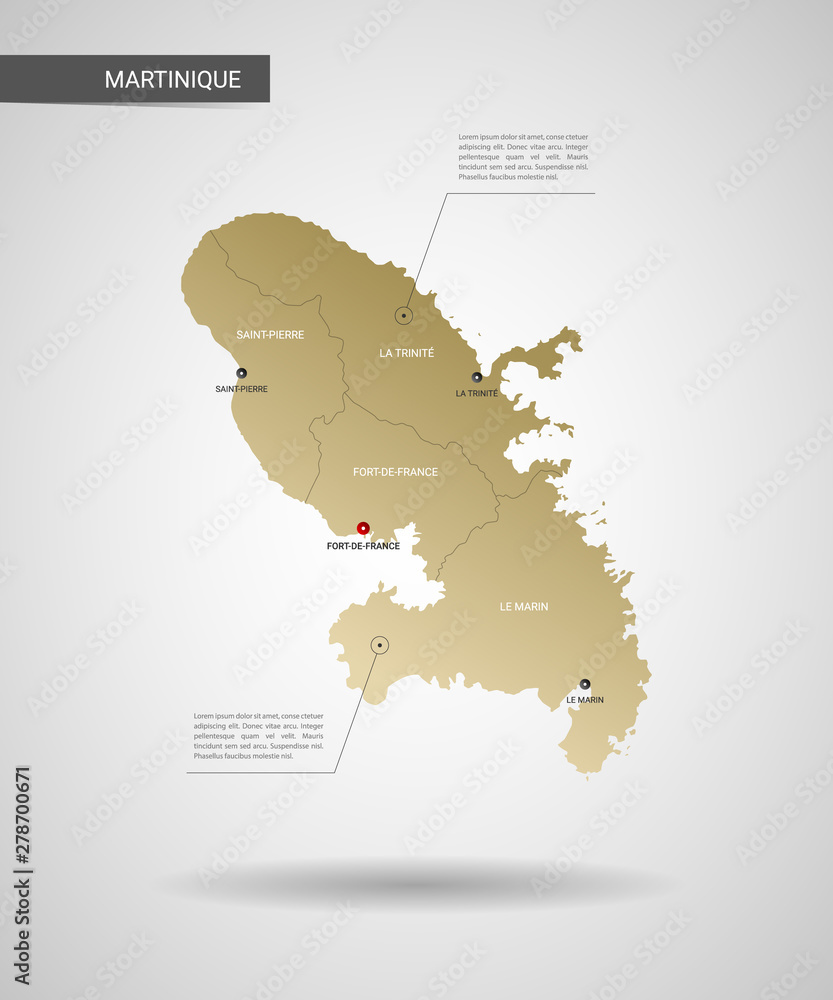 Stylized vector Martinique map. Infographic 3d gold map illustration ...