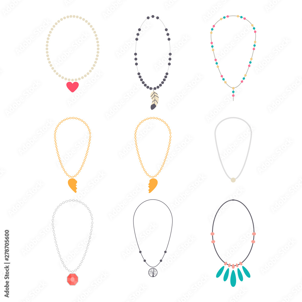Jewelry necklaces vector cartoon set isolated on a white background ...