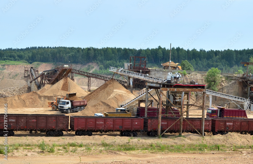 View on the mining quarry. Plant for the production sand and gravel for ...