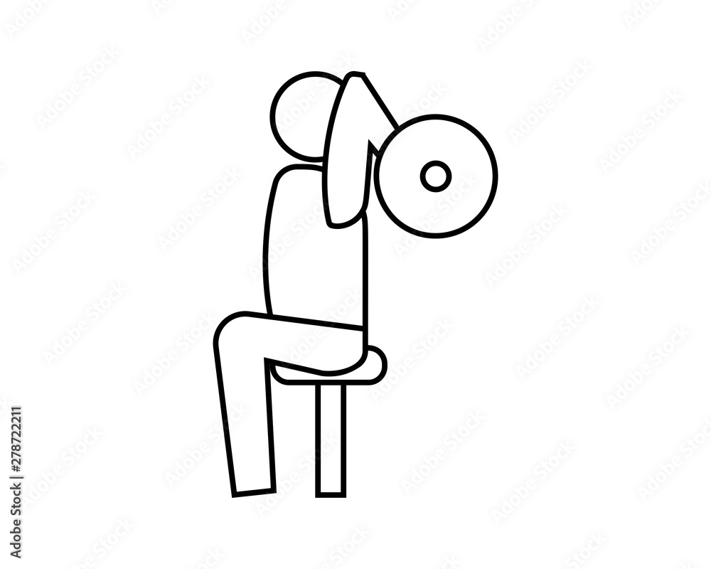 Simple seated triceps extension icon in line style isolated on white ...