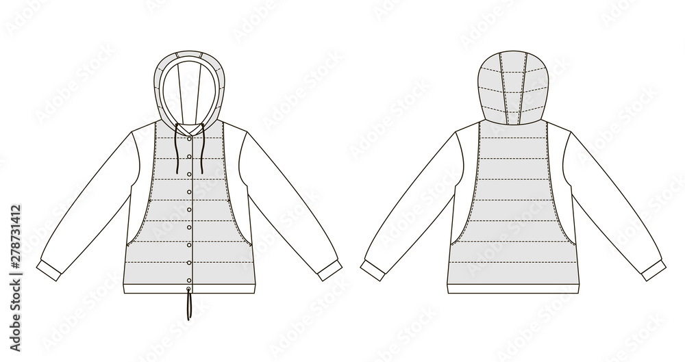 Technical drawing of children's fashion, children's jacket with a hood ...