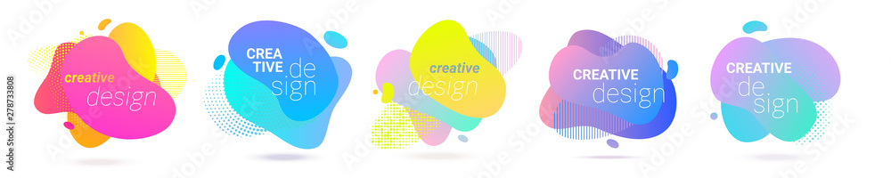 Color gradient abstract liquid splash shape, vector halftone pattern ...