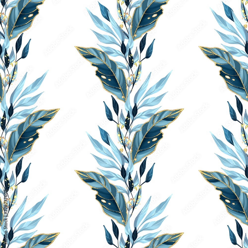 Seamless border with blue leaves. Pattern for wrapping paper, wall art ...