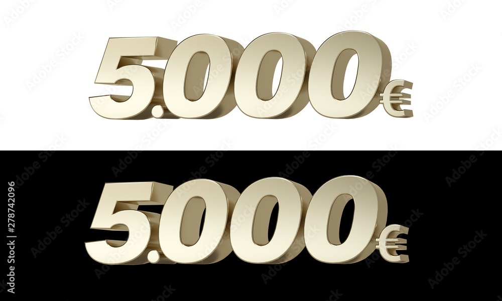 5.000€ Five thousand euros. Metallic gold 3D numbers. Stock ...