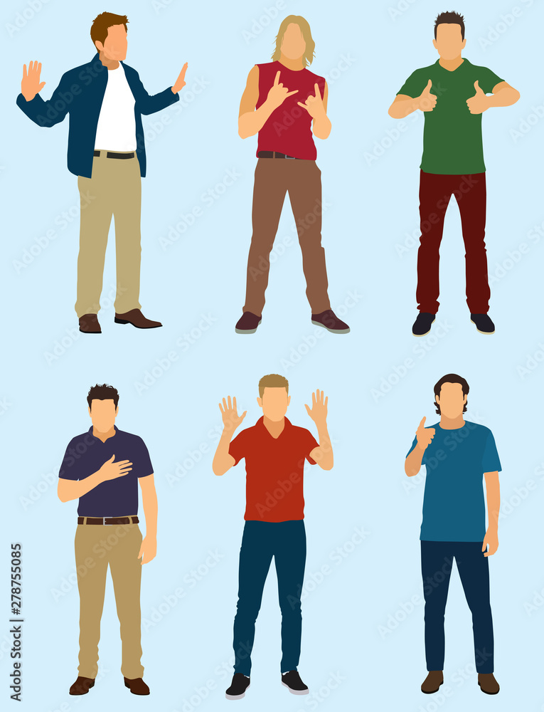 Men Doing Hand Gestures in Various Poses Stock Vector | Adobe Stock
