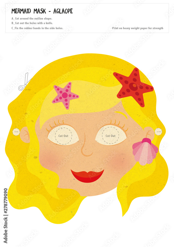 Preschool craft: Printable mermaid mask Stock Illustration | Adobe Stock
