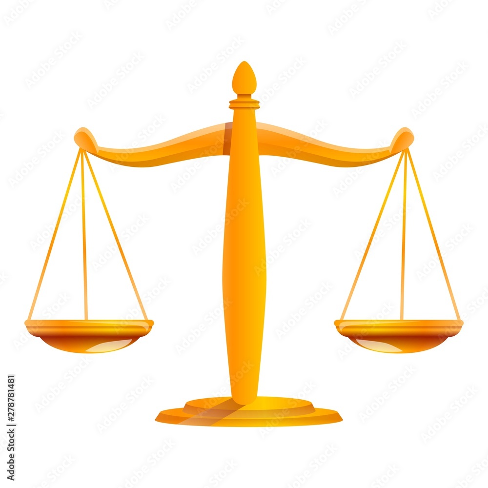 Judge gold balance icon. Cartoon of judge gold balance vector icon for ...
