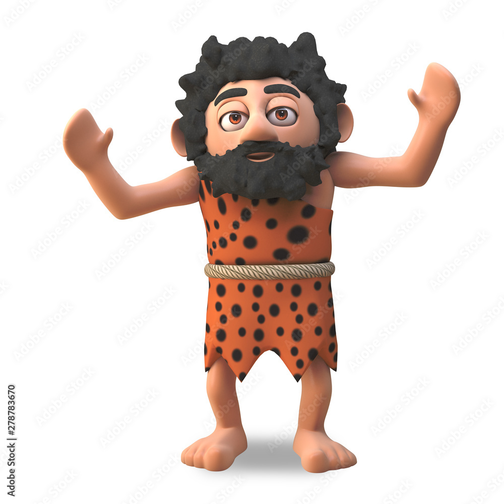 Primitive caveman 3d character is cheering with prehistoric joy, 3d ...