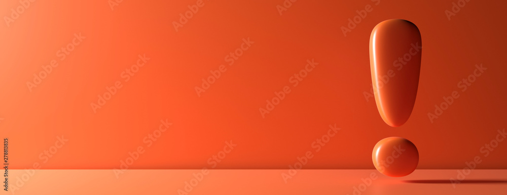 Exclamation mark on orange color wall background. 3d illustration Stock ...