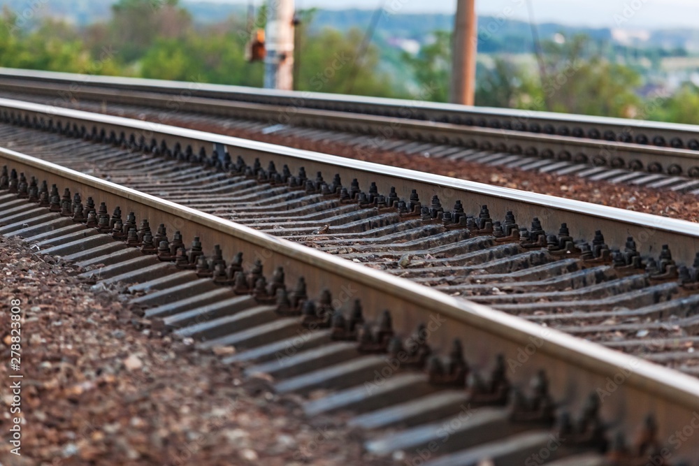 railroad tracks with shallow depth of field Stock Photo | Adobe Stock