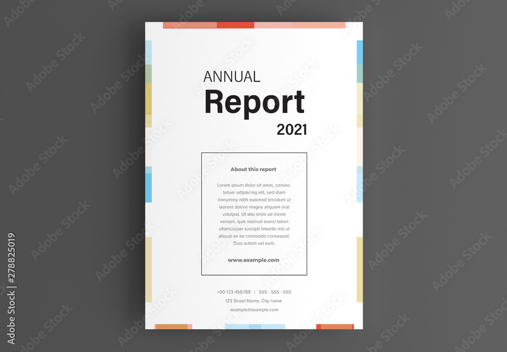 Report Cover Layout with Colorful Border Stock Template | Adobe Stock