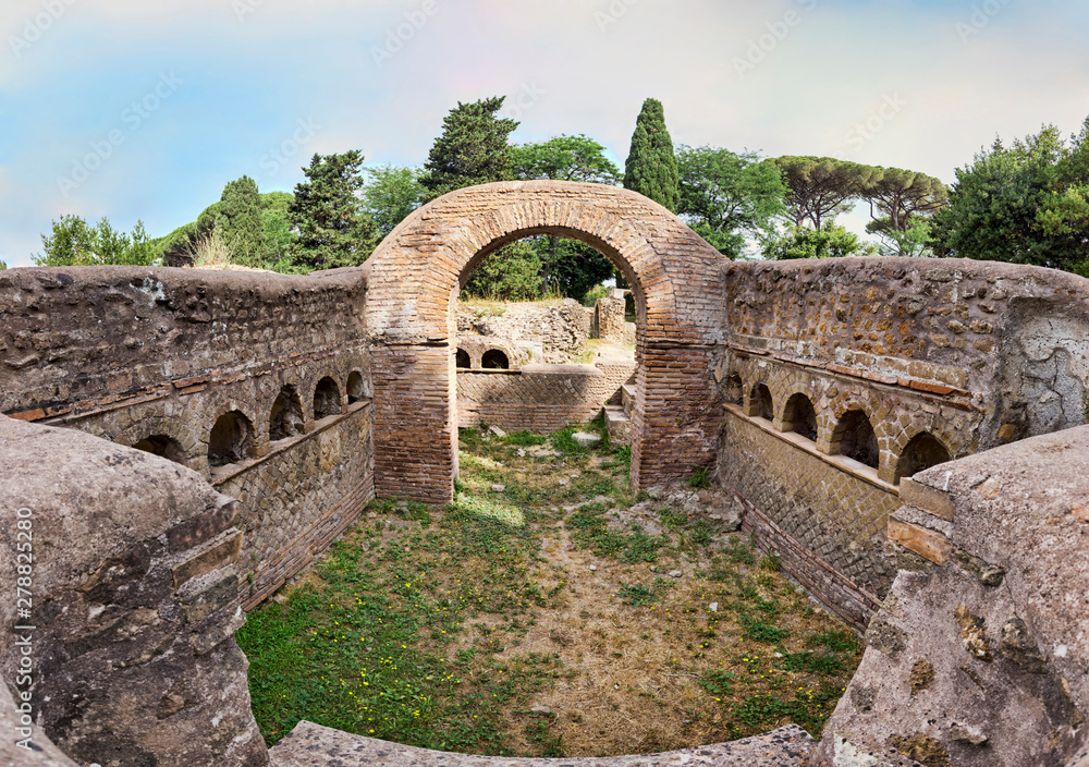 Immersive panoramic view of an ancient Roman graves with columbarium ...