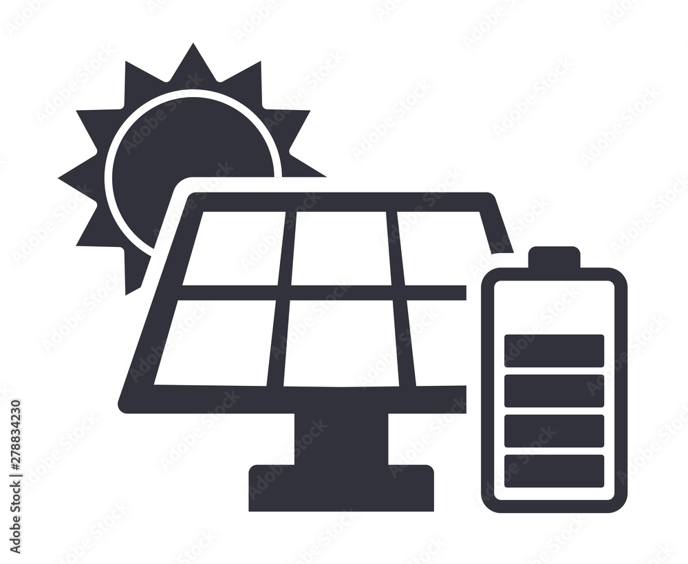 Sun charging battery solar energy panel vector icon เวกเตอร์สต็อก ...