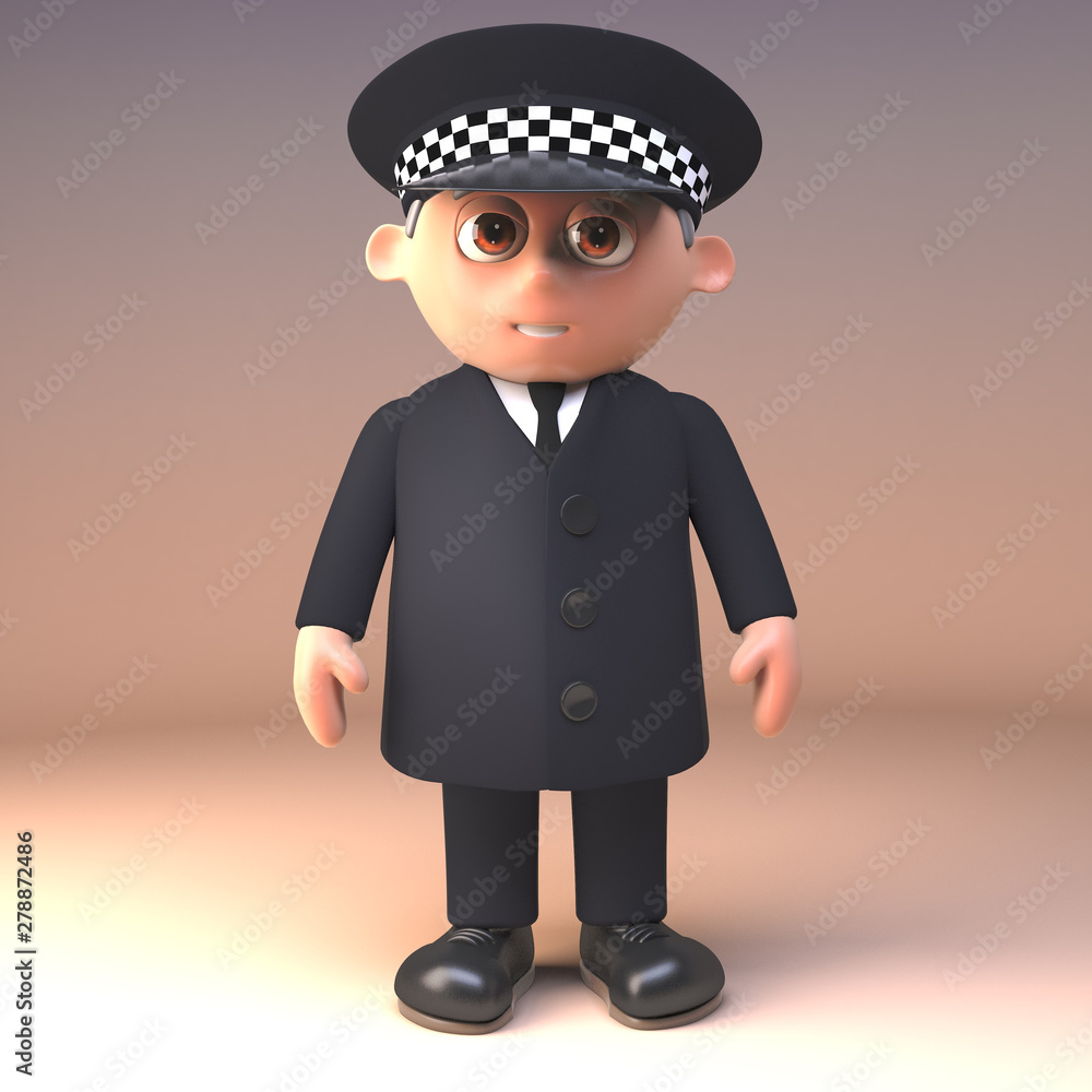 Cartoon 3d police officer in uniform on duty stands ready to be of ...