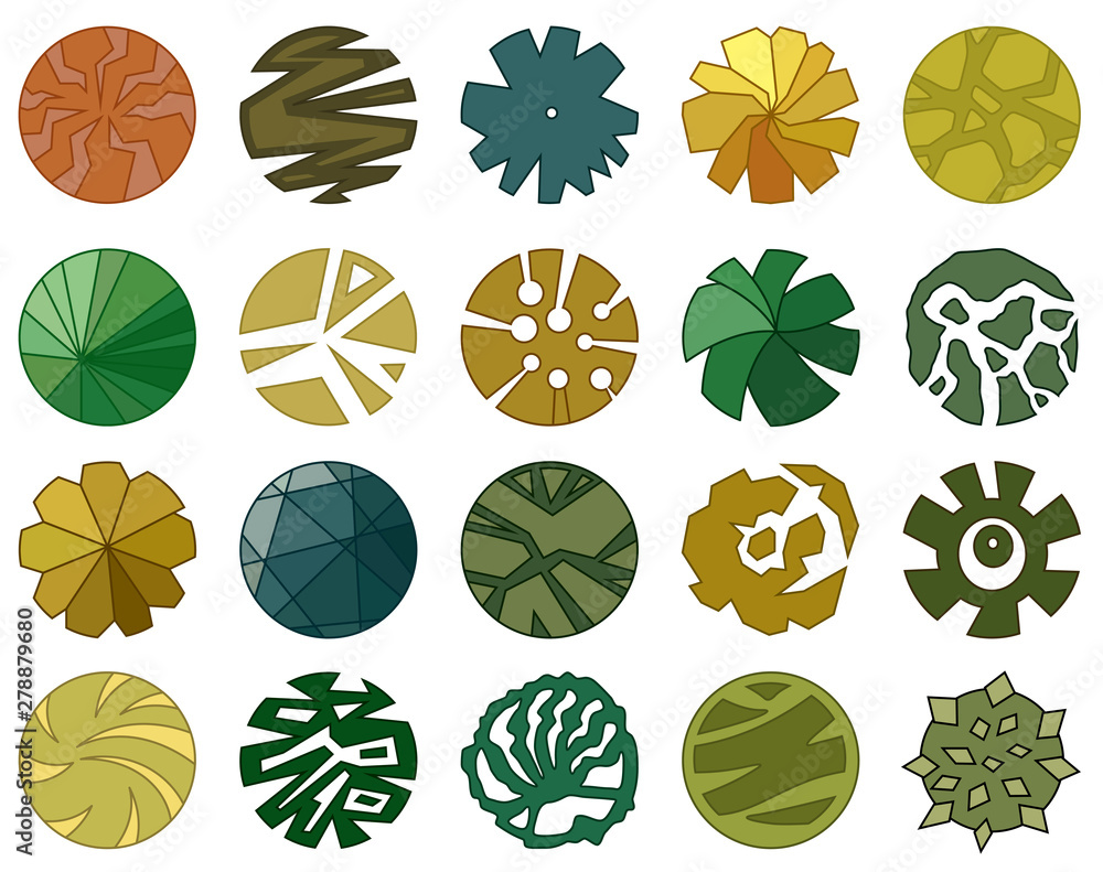 Trees top view. Different icon of plants and trees for architectural or ...