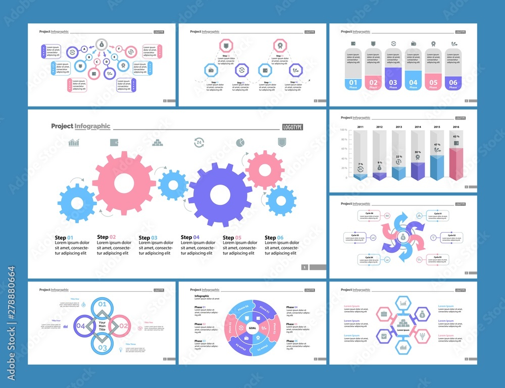 Marketing flow, bar and process charts. Business and planning concept ...