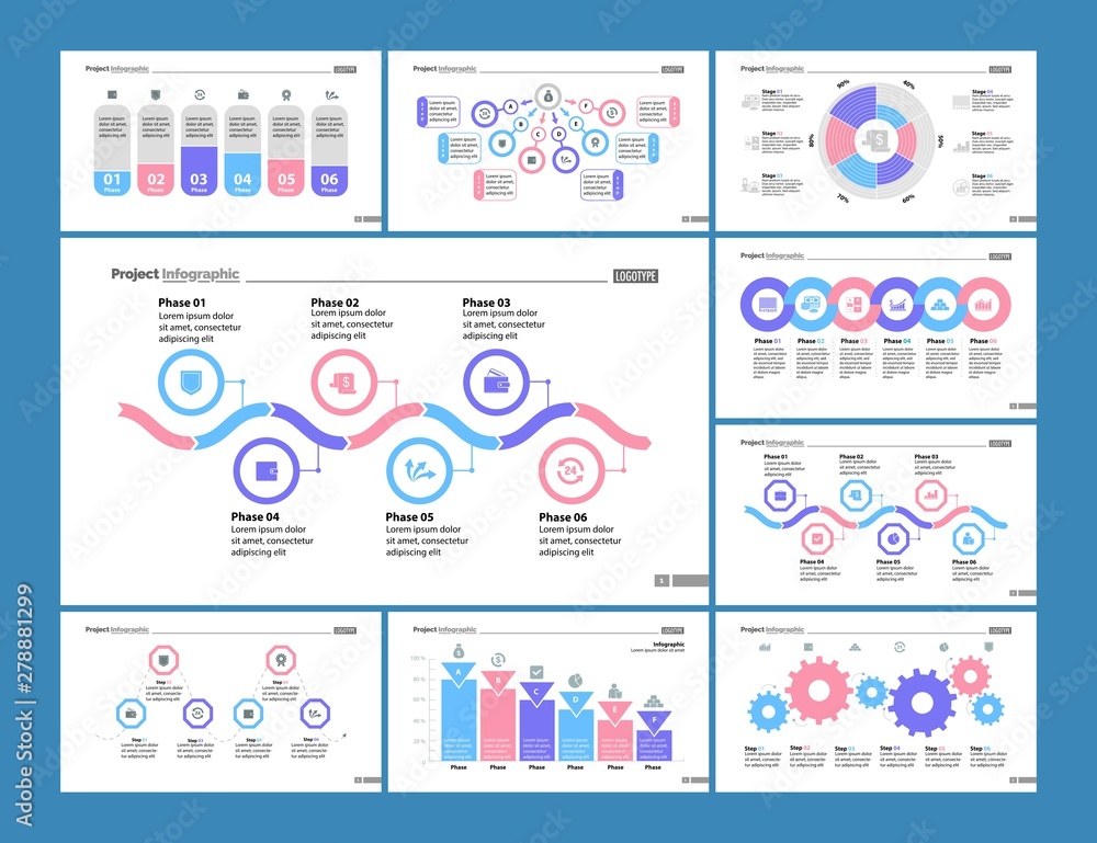 Management process, pie, bar and flow charts. Business and finance ...