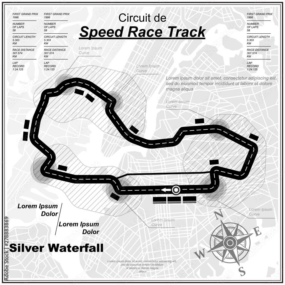 Speed race circuit map with sample text isolated on white background ...