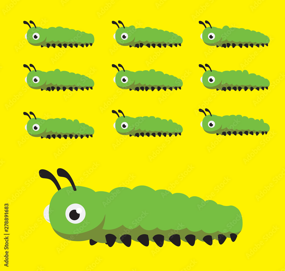 Caterpillar Cute Animation Walking Crawling Cartoon Vector Illustration ...